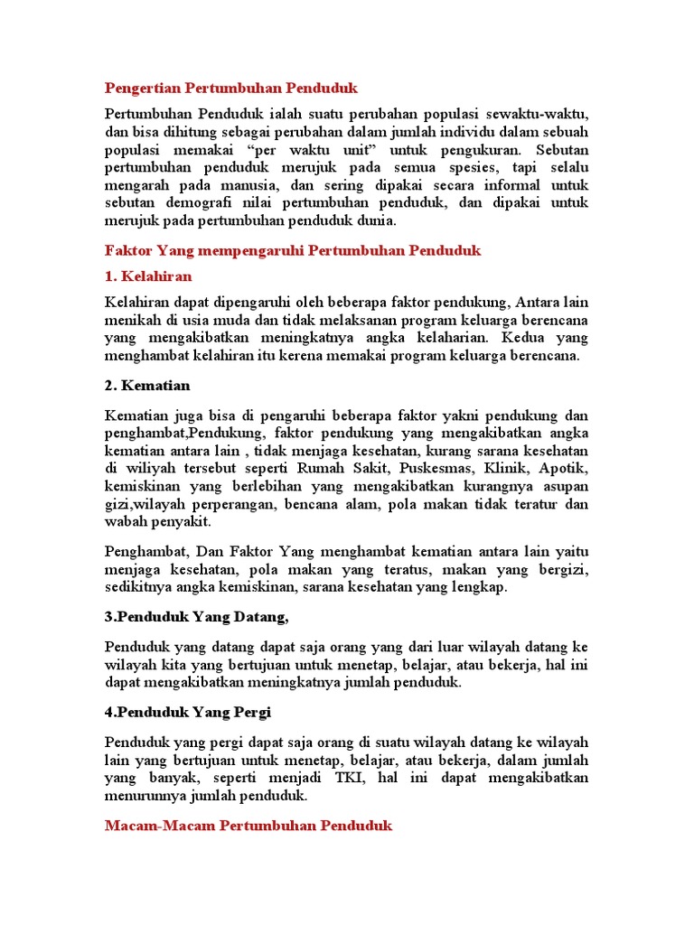 Pengertian Pertumbuhan Penduduk | PDF