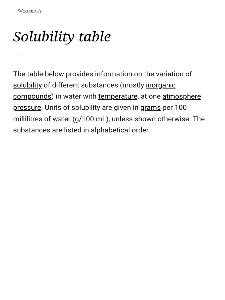 Solubility Data Table | Download Free PDF | Magnesium | Hydroxide