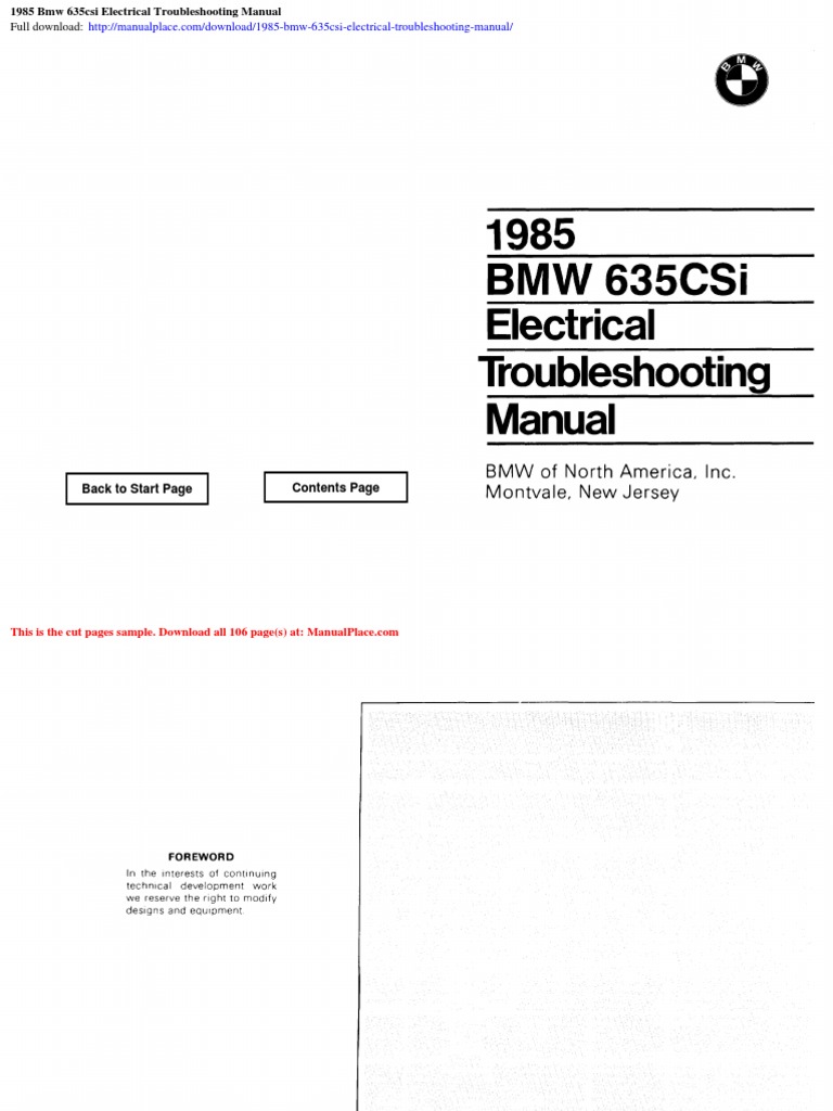 1985 BMW 635csi Electrical Troubleshooting Manual | PDF