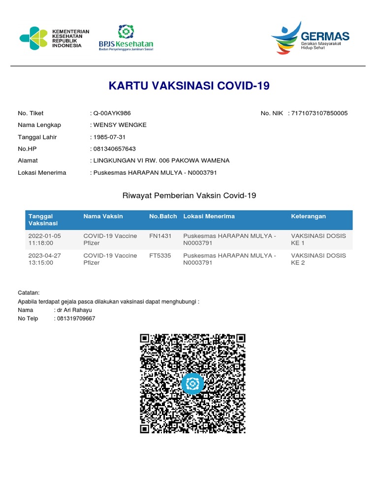 Kartu Vaksinasi Wensy Wengke | PDF