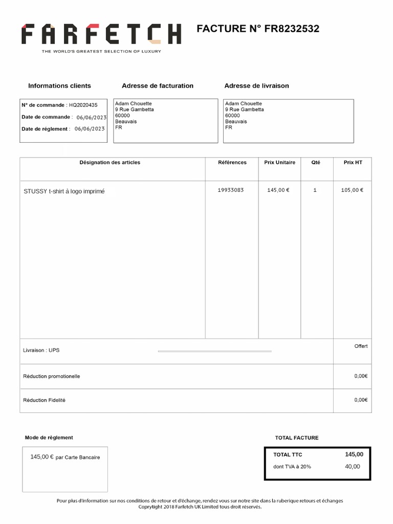 Facture Stussy | PDF