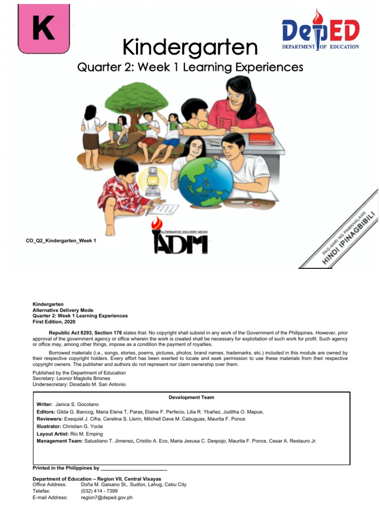 Kindergarten q2 Week1 v2 | PDF | Learning | Notebook