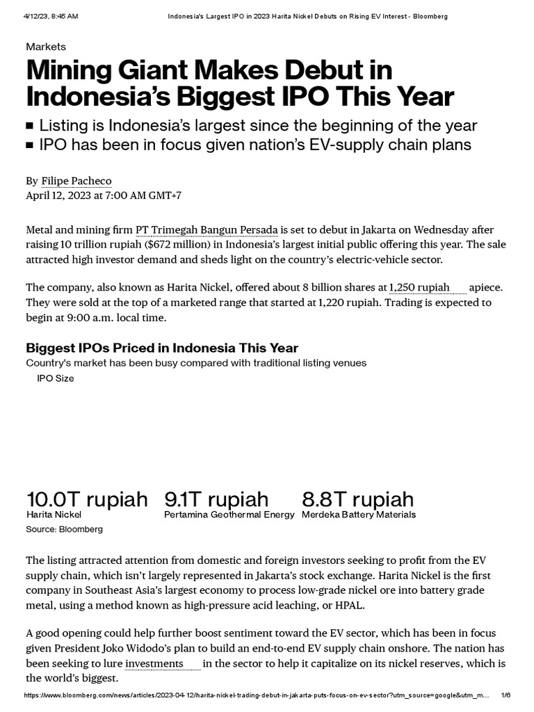 Indonesia's Largest IPO in 2023 Harita Nickel Debuts On Rising EV ... Indonesia's Largest IPO in 2023 Harita Nickel Debuts On Rising EV ...