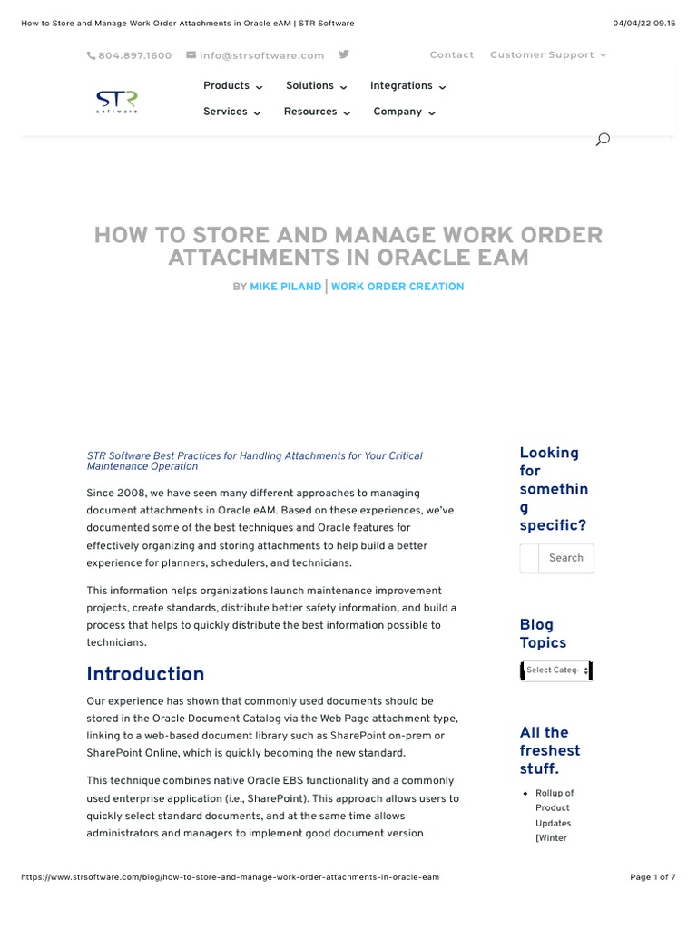 How to Store and Manage Work Order Attachments in Oracle EAM | STR Software | PDF | Share Point ...