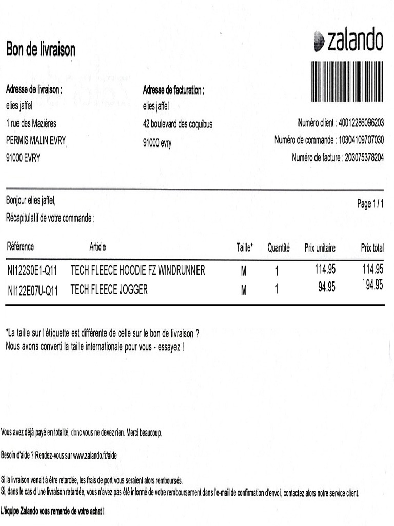 Fake Facture Zalando Tech | PDF