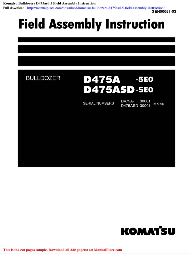 Komatsu Bulldozers D475asd 5 Field Assembly Instruction | PDF | Crane ...