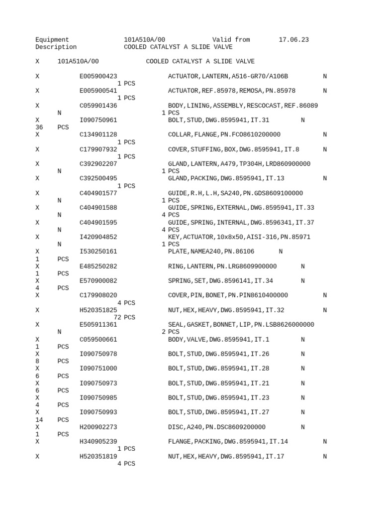101a510a - 00 Bom | PDF | Valve | Mechanical Engineering