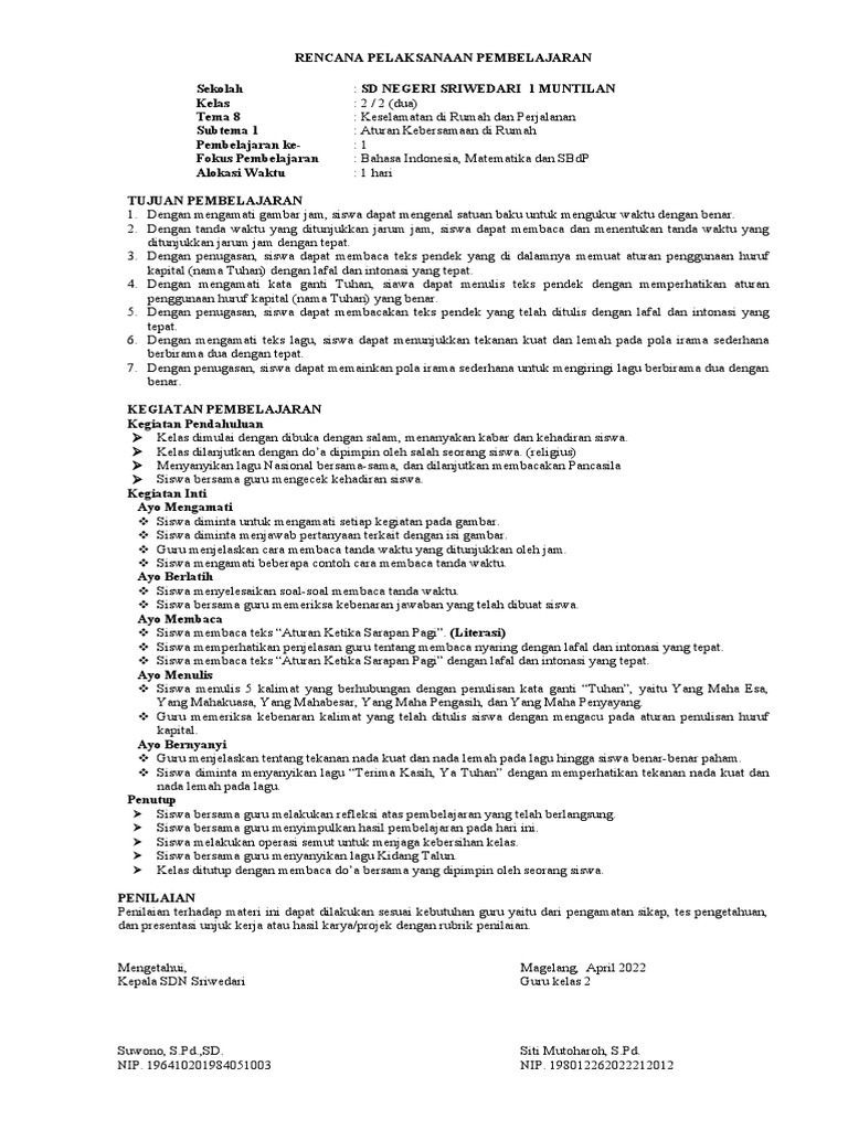 RPP Tema 8 Subtema 1 | PDF