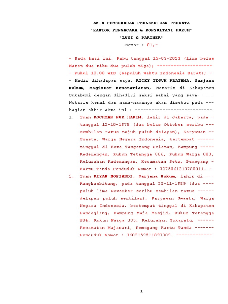 Pembubaran Persekutuan Perdata | PDF