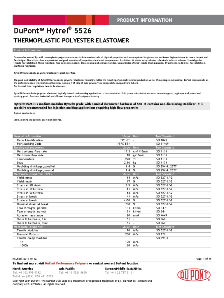 TPE DuPont Hytrel 5526 Natural | PDF | Strength Of Materials ...