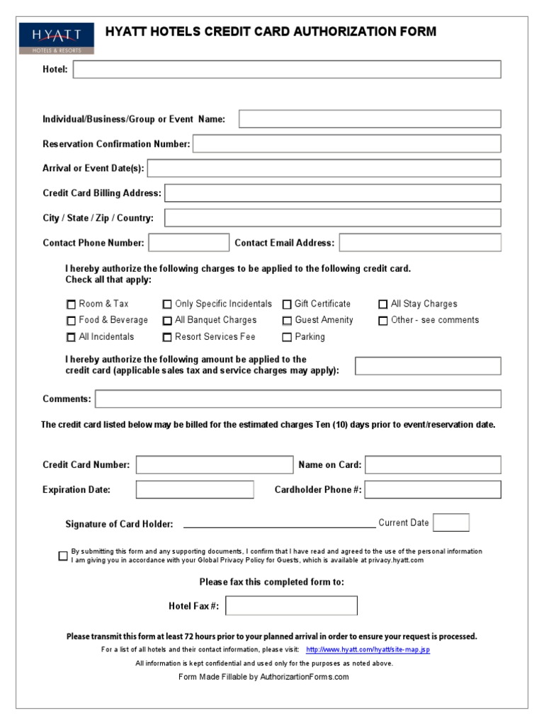 Hyatt Credit Card Authorization Form | PDF