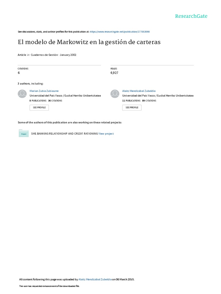 El Modelo de Markowitz en La Gestion de Carteras | PDF | Portafolio ...