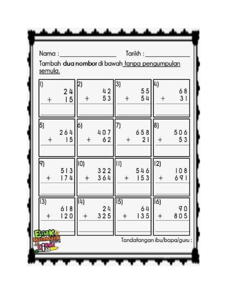 Latihan Tambah Math Tahun 2 | PDF