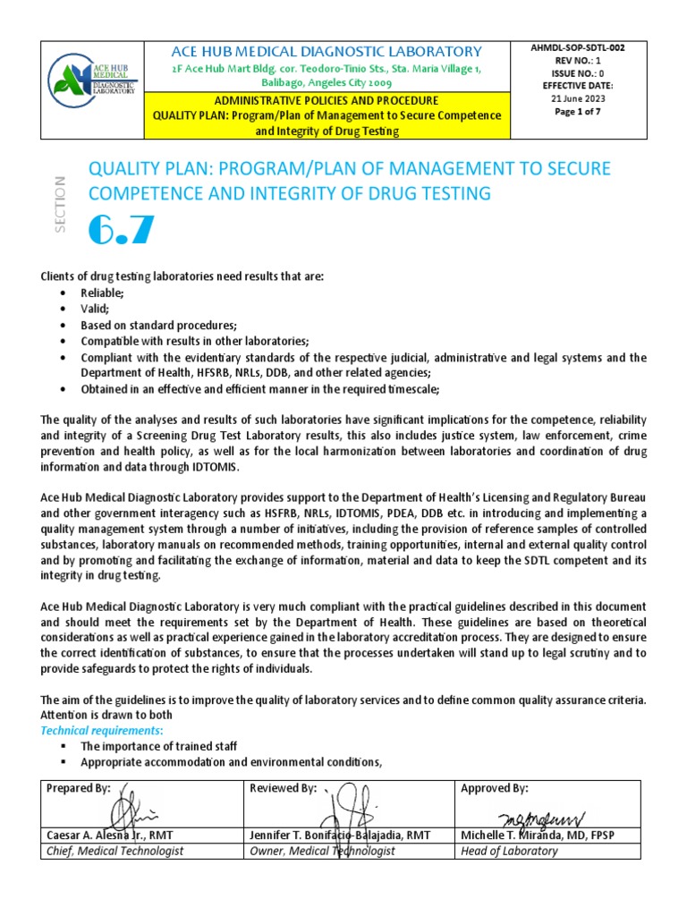 Quality Plan of Management To Assure Competence J Integrity of DT | PDF ...