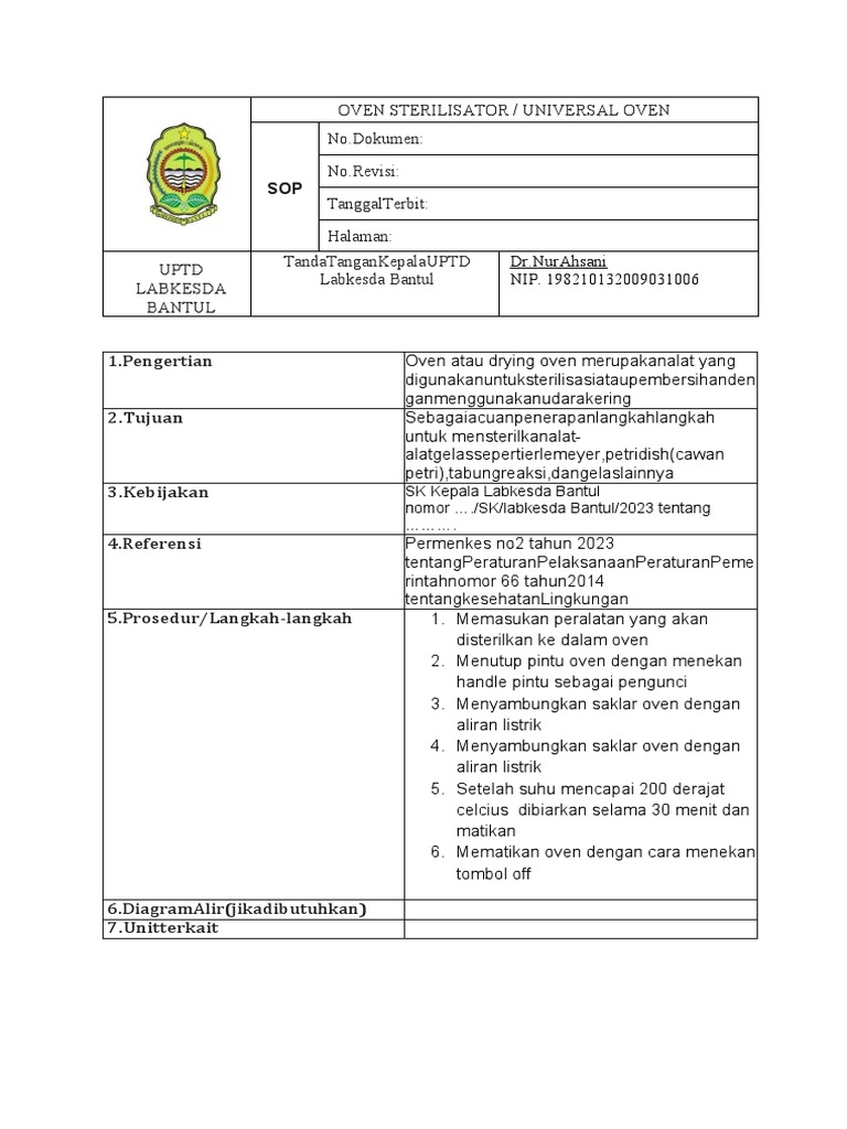 Sop Checklist Oven 23 | PDF
