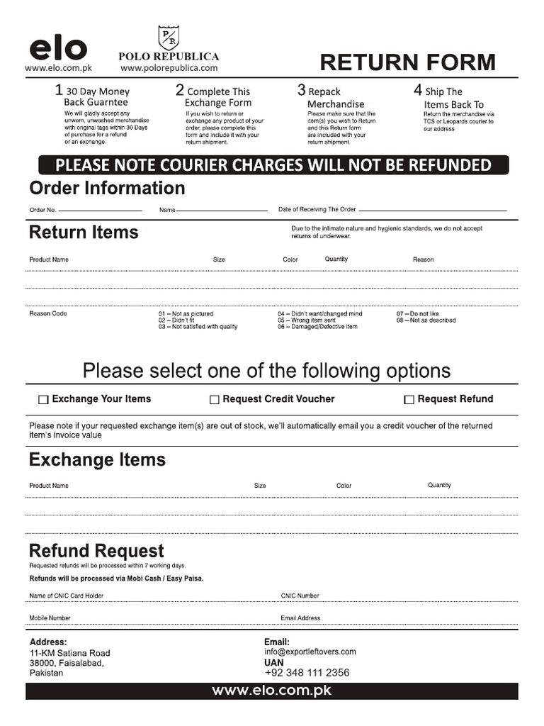 Elo Return Form | PDF