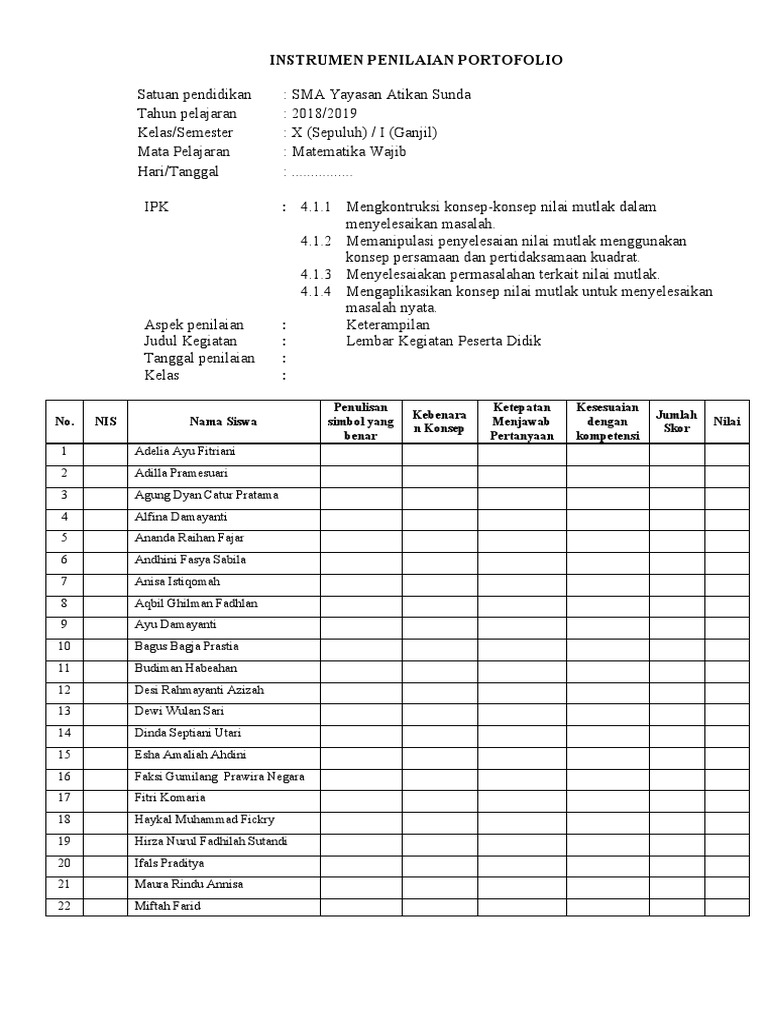 Instrumen Penilaian Portofolio | PDF