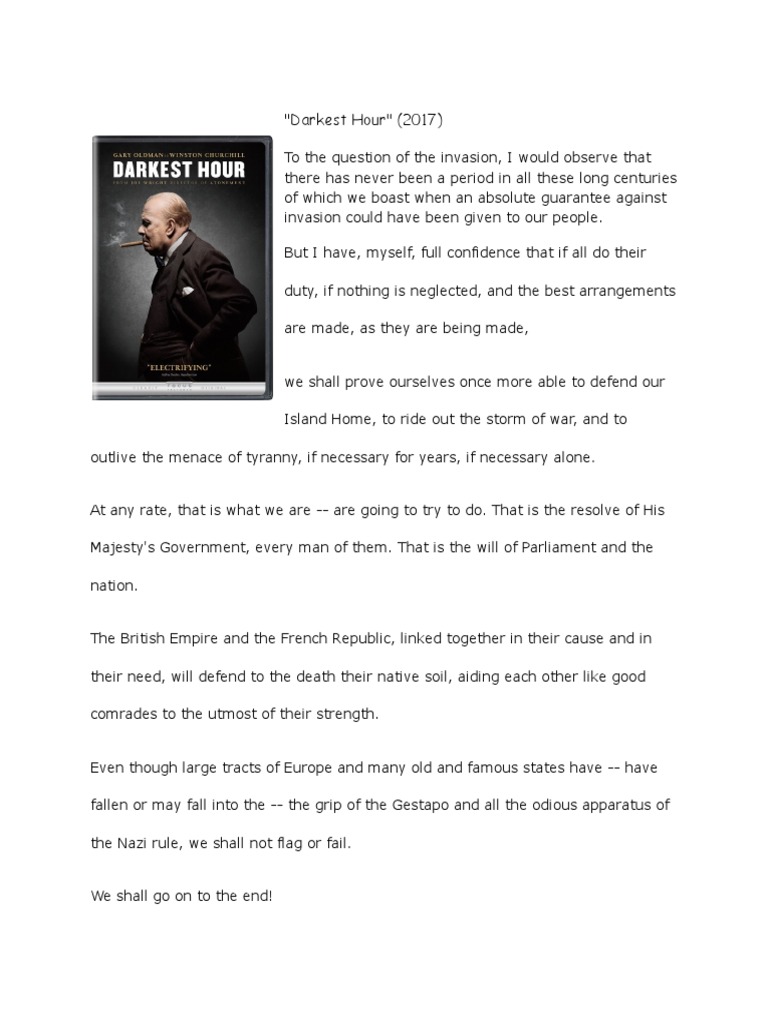 Darkest Hour Speech Excerpt | PDF