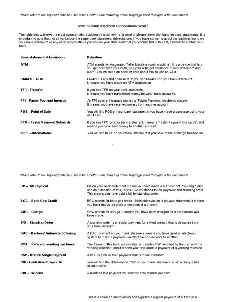 E Bank Statement Abbreviations | PDF | Banks | Payments