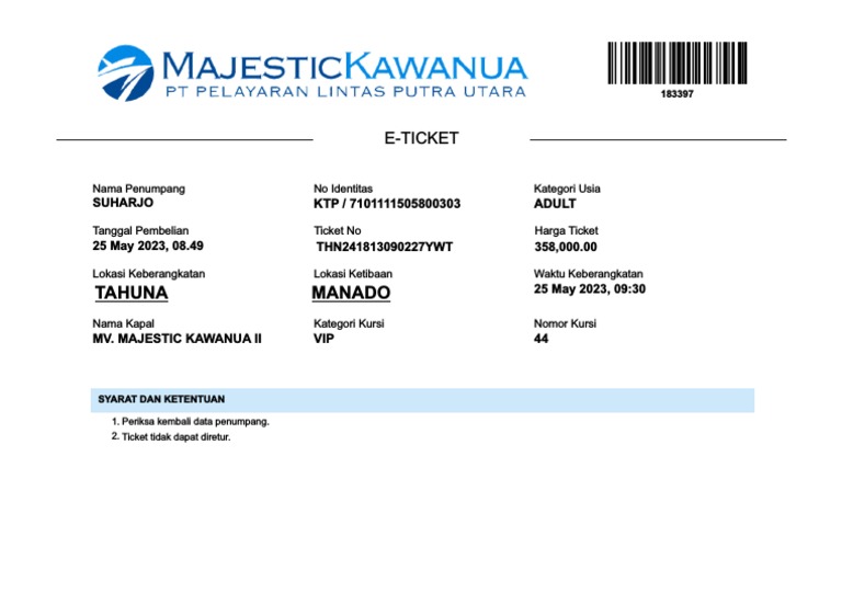 Tiket Kapal Majestic Kawanua II | PDF