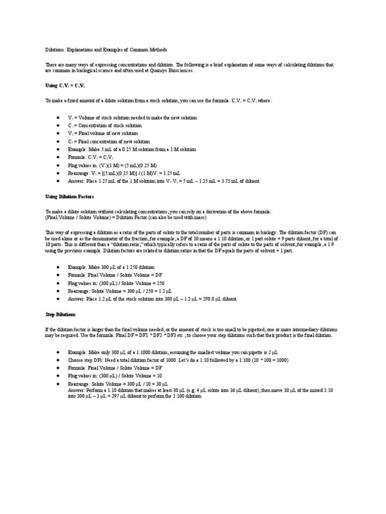 Dilution S | PDF | Concentration | Volume