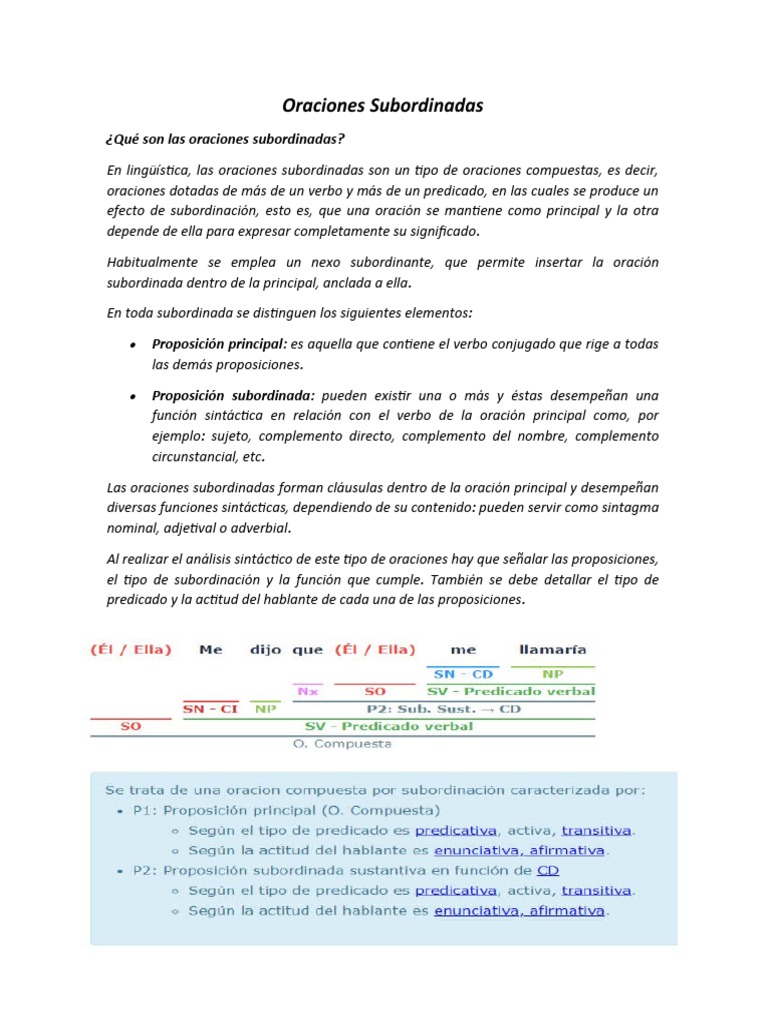 Oraciones subordinadas | PDF | Oración (Lingüística) | Adverbio