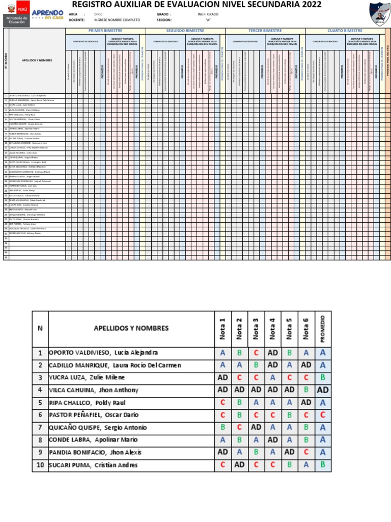 Registro DPCC Promedio Letras | PDF | Etica Aplicada | Instituciones ...