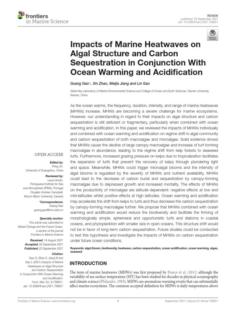 Impacts of Marine Heatwaves On Algal Structure and Carbon Sequestration ...