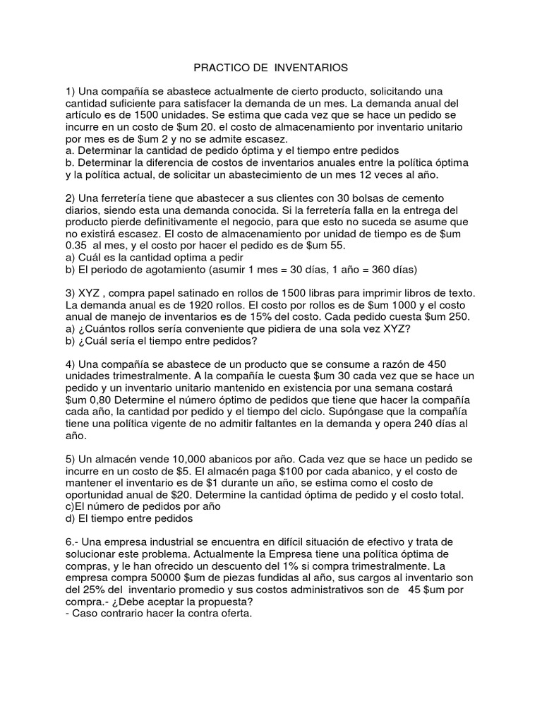 MODELO DE INVENTARIOS | PDF | Inventario | Economias