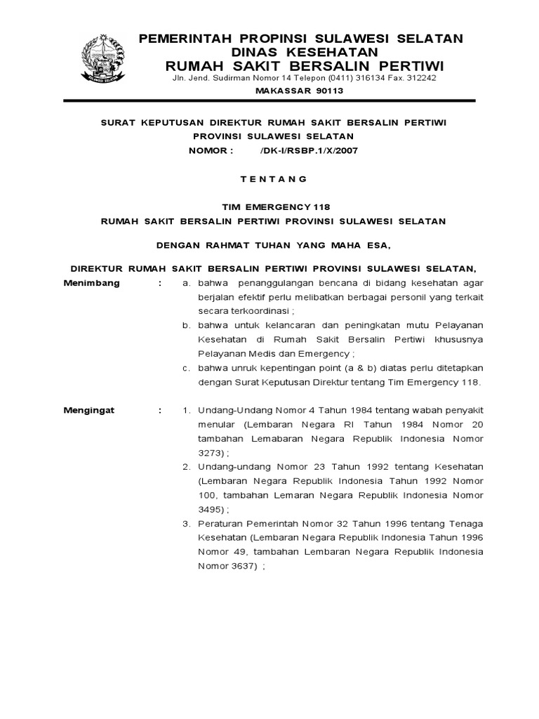 Sk. Tim Emergency 118 2007 | PDF | Kesehatan Holistik