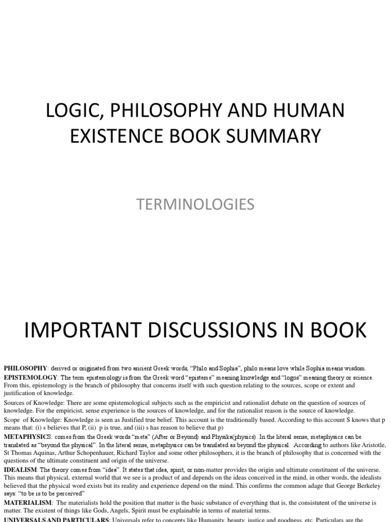 Logic, Philosophy and Human Existence GST 113 Terminologies | PDF | Argument | Logical Consequence