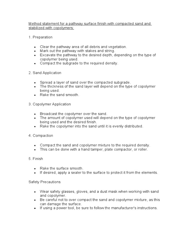 Pathway Sand Copolymer Method Statement | PDF | Sand | Copolymer