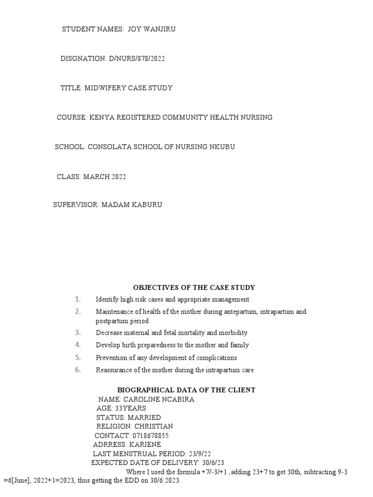 Joy Wanjiru Midwifery Case Study | PDF | Pregnancy | Breastfeeding