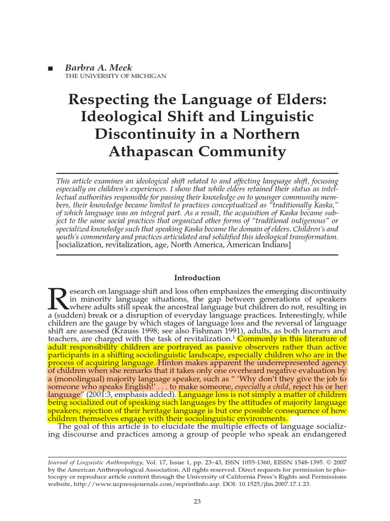 Respecting The Language of Elders Ideological Shift and Linguistic ...