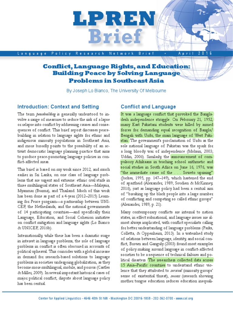 Conflict Language Rights and Education | PDF | Myanmar | Thailand