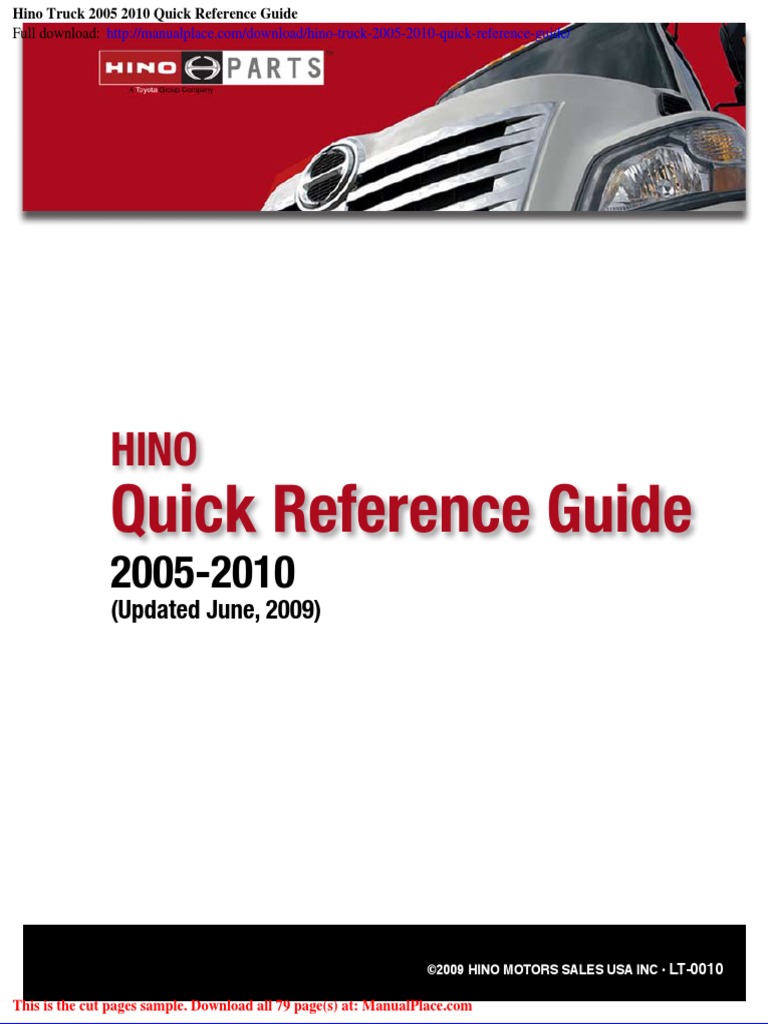 Hino Truck 2005 2010 Quick Reference Guide | PDF | Truck | Manufactured Goods