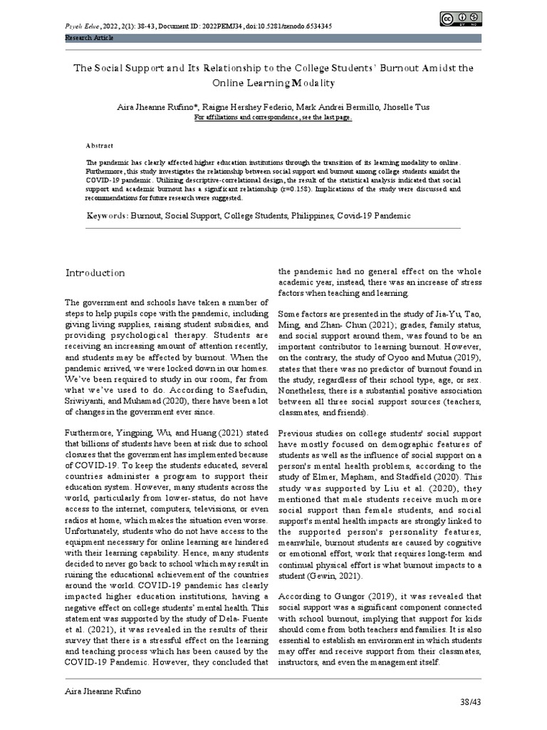 The Social Support and Its Relationship To The College Students ...