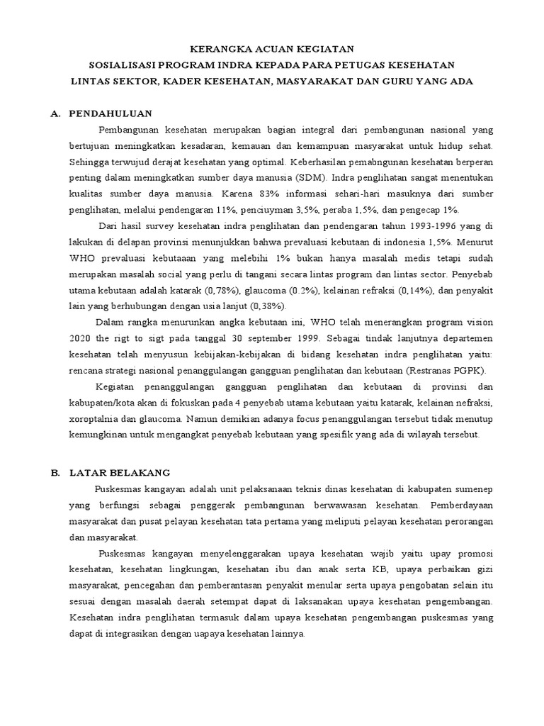Kak Sosialisasi Program Indera Kepada para Petugas Kesehatan, Lintas Sektor, Kader Kesehatan ...