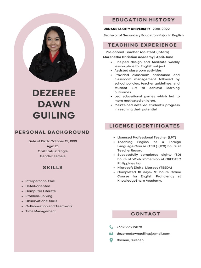 CV Dezeree Dawn - Docs | PDF | Teachers | Communication