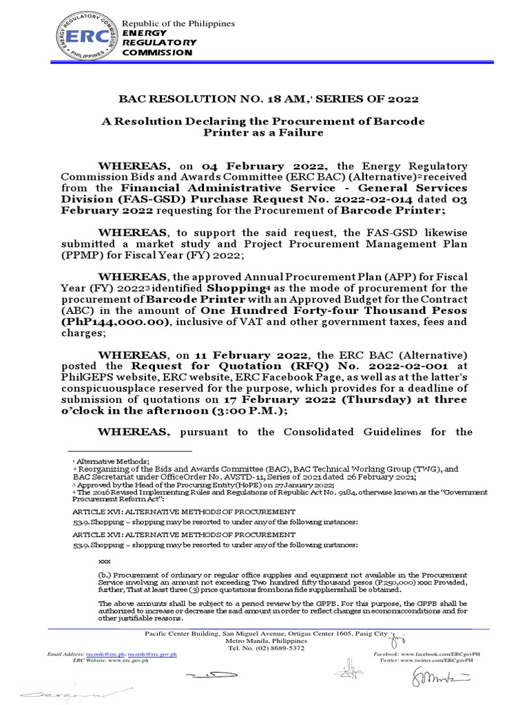 BAC Resolution No18 AMFailureBarcode Printer | PDF | Fiscal Year ...