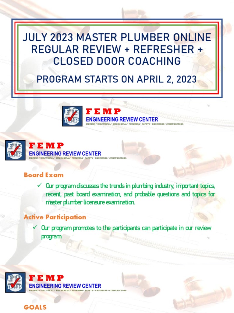 July 2023 Master Plumber Online Review Program | PDF | Plumbing