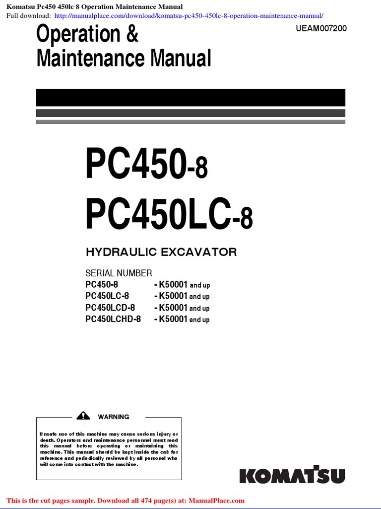Komatsu Pc450 450lc 8 Operation Maintenance Manual | PDF | Safety ...