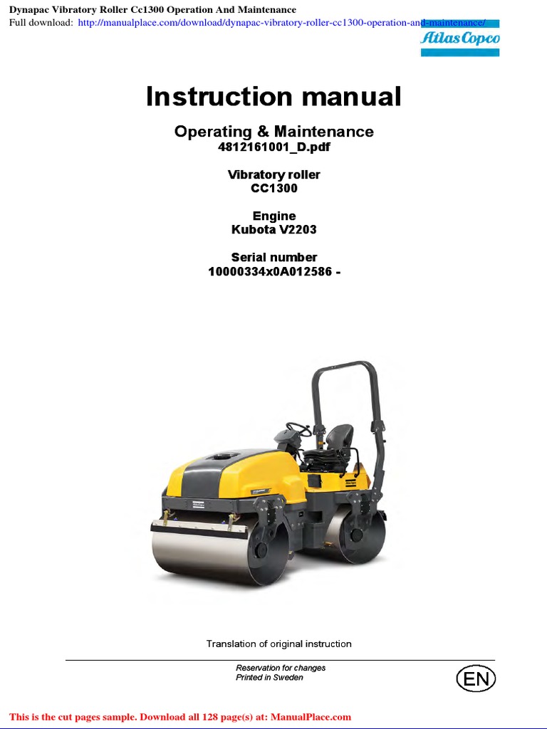 Dynapac Vibratory Roller Cc1300 Operation and Maintenance | PDF | Brake ...