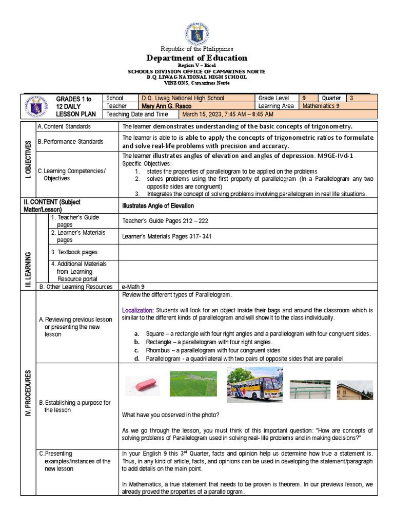 Angle of Elevation | PDF | Learning | Cognition