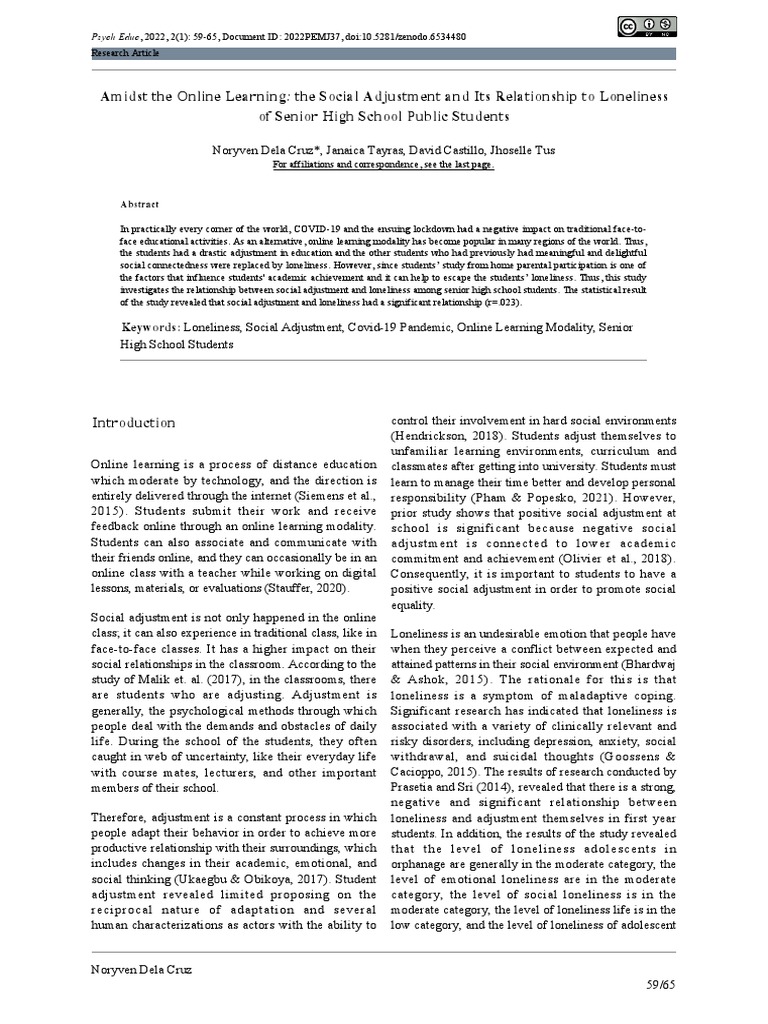 Amidst The Online Learning: The Social Adjustment and Its Relationship ...
