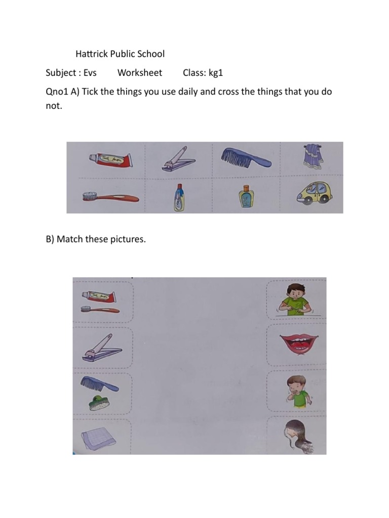 Worksheet of Class kg1 (Evs) | PDF