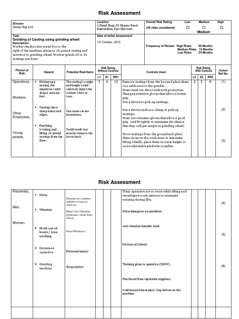 Risk Assessment form - completed | PDF | Risk | Safety