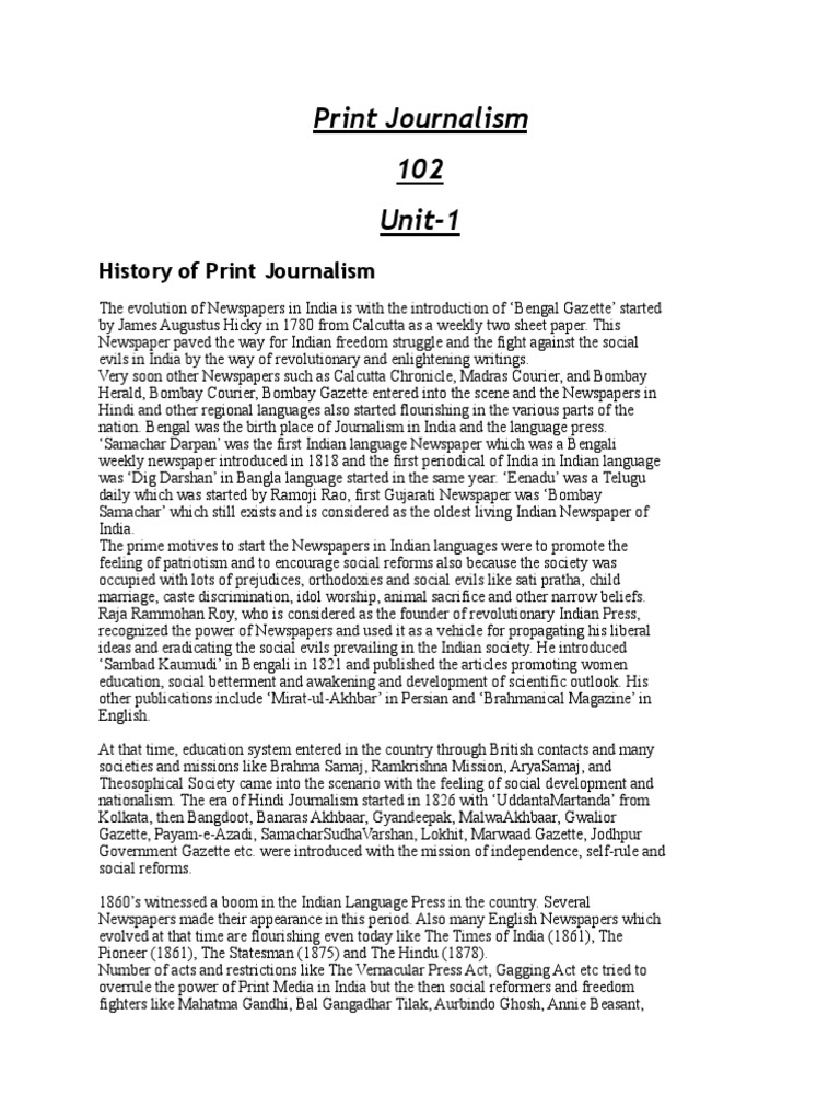Print Journalism Notes | PDF | Journalism | Mass Media