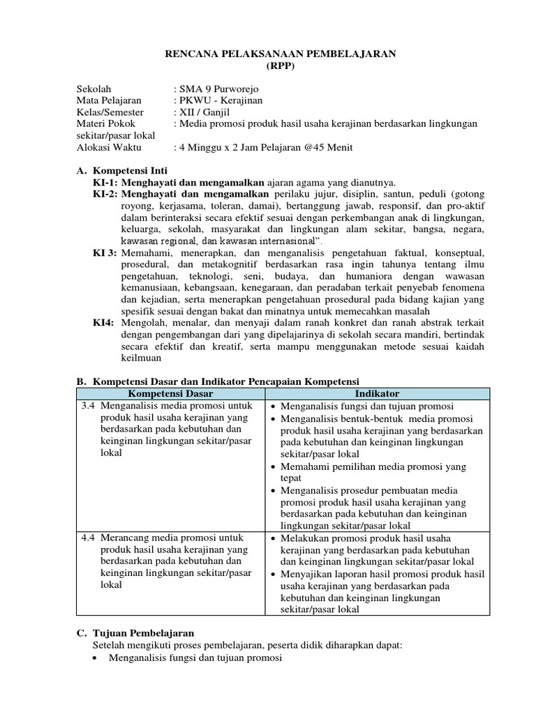 RPP Pkwu Kerajinan 3.4 Dan 4.4 | PDF | Karier & Perkembangan | Ilmu Sosial