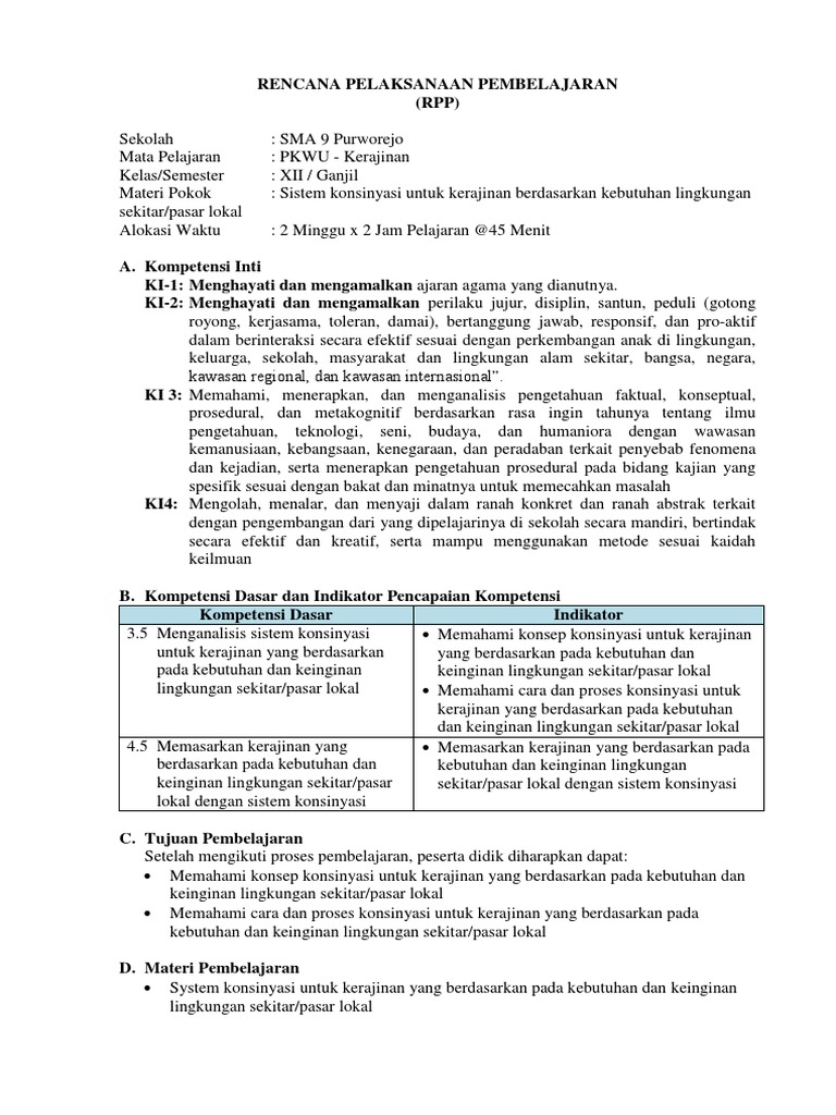 RPP PKWU: Sistem Konsinyasi Kerajinan | PDF